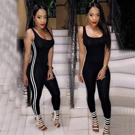 섹시한 롬퍼 여성용 점프 슈트 2019 롱 팬츠 민소매 바디콘 바디 슈트 스키니 오넥 플러스 사이즈 오버올 비치 플레이 슈트점프 슈트 Aliexpress