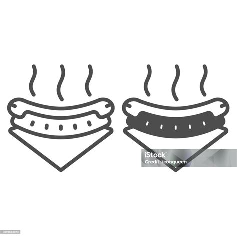 냅킨 라인과 단색 아이콘에 롤빵에 소시지 베이커리 개념 벡터 그래픽 흰색 배경에 핫도그 롤빵 기호 모바일 또는 웹 디자인용 윤곽선 스타일 아이콘 0명에 대한 스톡 벡터 아트