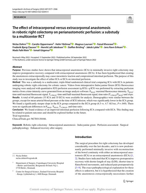 The Effect Of Intracorporeal Versus Extracorporeal Anastomosis In