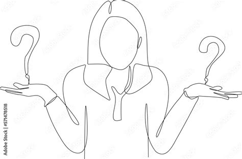 Continuous One Line Drawing Woman And Question Mark Frequently Asked Questions Concept Single