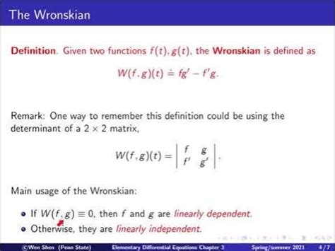 Video3 4 Existence And Uniqueness Them Definition Of Wronskian