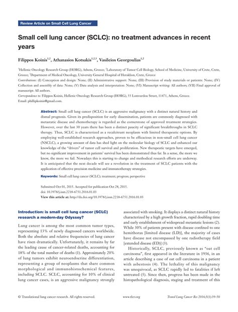 Pdf Small Cell Lung Cancer Sclc No Treatment Advances In Recent Years