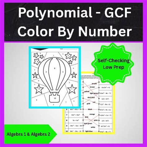 Factoring Polynomials Gcf Color By Number By Math Treasure Trove