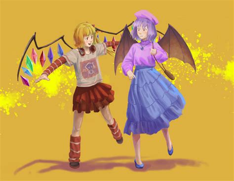 Safebooru 2girls Alternate Costume Bag Bat Wings Blonde Hair Blue Hair Crystal Wings Flandre