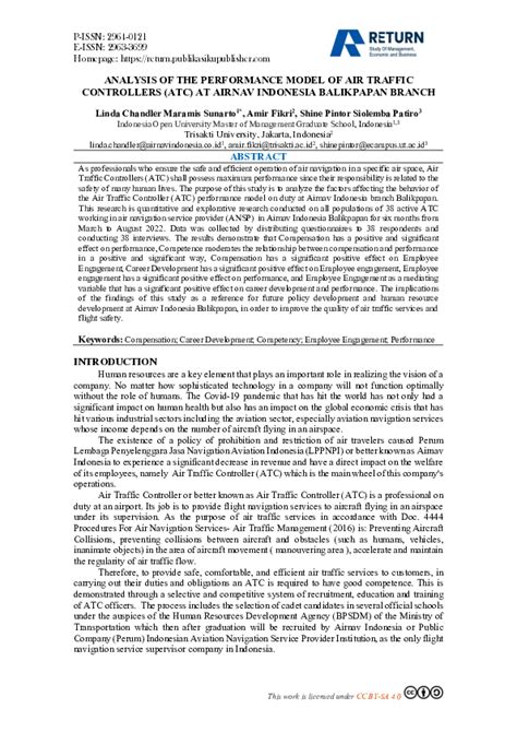 Pdf Analysis Of The Performance Model Of Air Traffic Controllers Atc At Airnav Indonesia