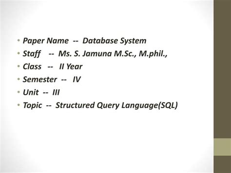 Structured Query Languagesql Ppt
