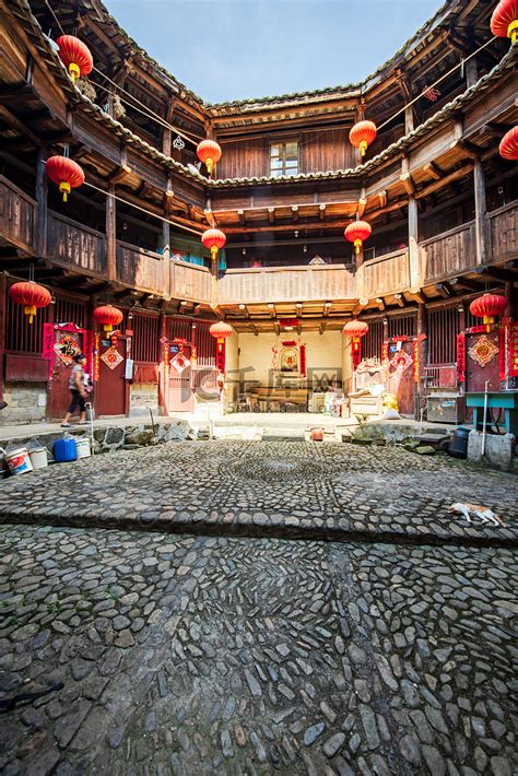 福建永定客家土楼如升楼的内部景观高清摄影大图 千库网