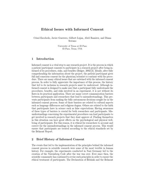 Ethical Issues With Informed Consent Pdf Informed Consent Institutional Review Board
