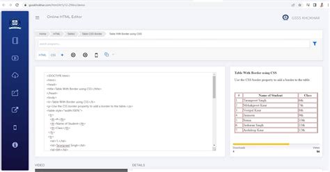 Table With Border Using Css In Punjabi Table Css Border Html
