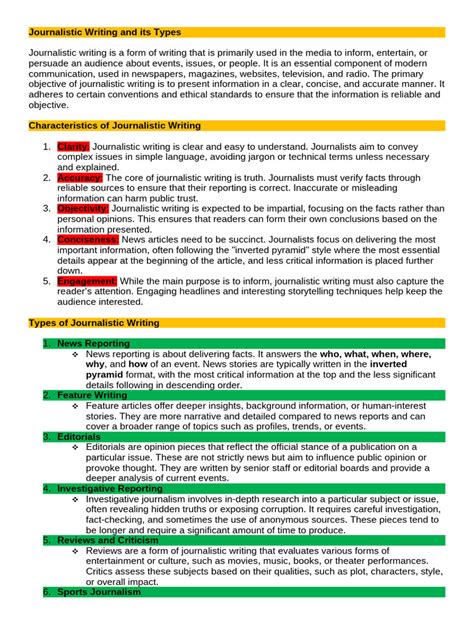Journalistic Writing And Its Types Pdf Journalism News