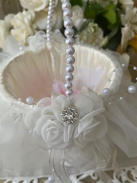Simply Sweet And Elegant Ivory Flower Girl Basket Has It All Pearl