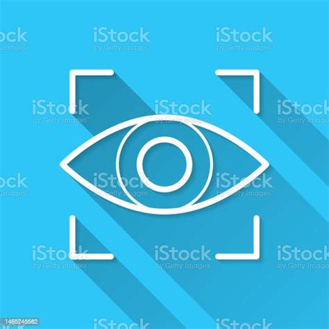 망막 스캔 파란색 배경에 아이콘 긴 그림자가 있는 평면 디자인 3차원 형태에 대한 스톡 벡터 아트 및 기타 이미지 3차원 형태 가상현실 감시 Istock