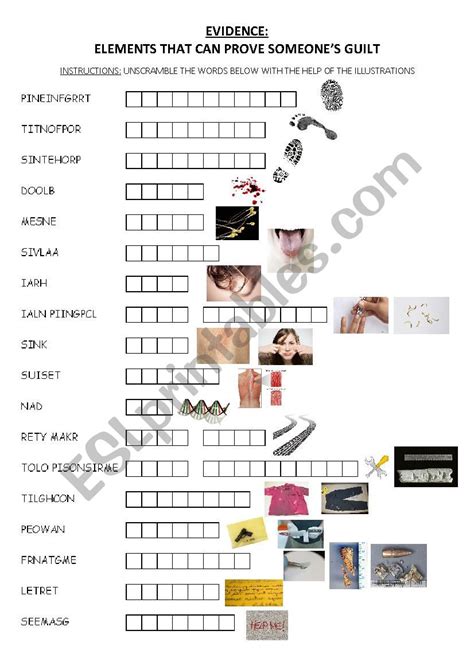 Crime Scene Evidence Esl Worksheet By Dragonfly54