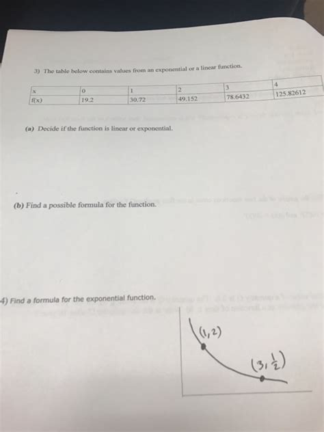 solved the table below contains values from an exponential
