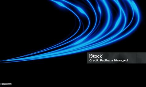 Abstract Blue Light Fast Speed Curve Dynomic Motion On Black Background Vector Stock