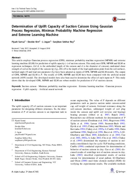 Pdf Determination Of Uplift Capacity Of Suction Caisson Using Gaussian Process Regression
