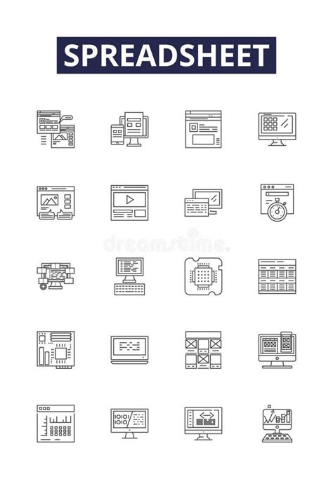 Spreadsheet Line Vector Icons And Signs Data Table Calculation Calc Sheet Formulas Grid