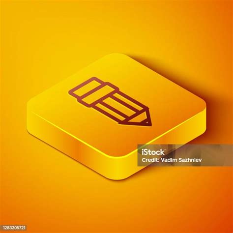 주황색 배경에 격리된 지우개 아이콘이 있는 등색 선 연필 드로잉 및 교육 도구 학교 사무실 기호 노란색 사각형 버튼입니다 벡터 개념에 대한 스톡 벡터 아트 및 기타 이미지