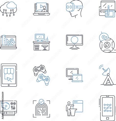 Computer Peripherals Line Icons Collection Keyboard Mouse Monitor