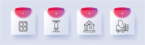 구성 세트 아이콘입니다 수리 용품 장비 번호 매기기 범프 스톱 작업장 집 기초 캐스케이드 창 운송 차량 건설 장비 개념입니다