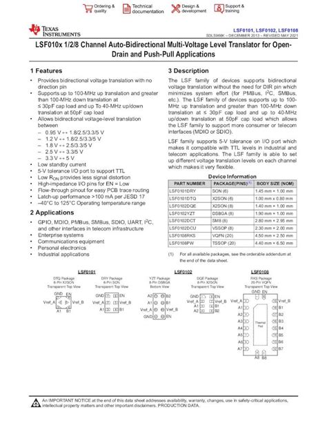 PDF LSF X Channel Auto Bidirectional Multi Voltage Level LSF X Channel Auto