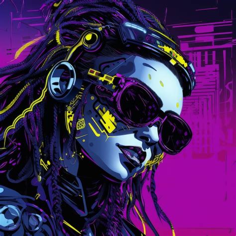 Premium Ai Image Cyberpunk Girl With Sunglasses On A Neon Background