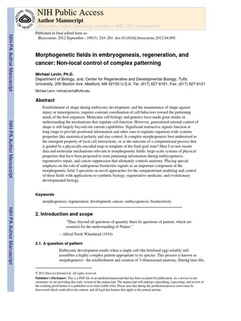 Morphogenetic Fields In Embryogenesis Regeneration And Cancer Non