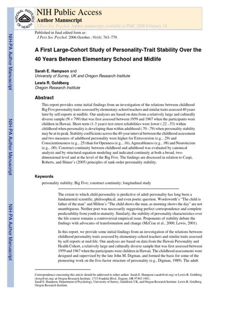 A First Large Cohort Study Of Personality Trait Stability Over The 40