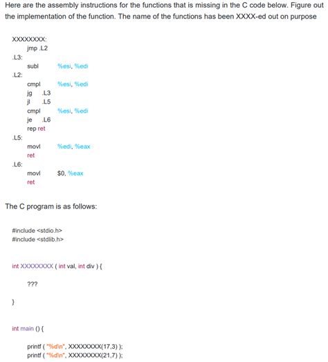Solved Here Are The Assembly Instructions For The Functions Chegg