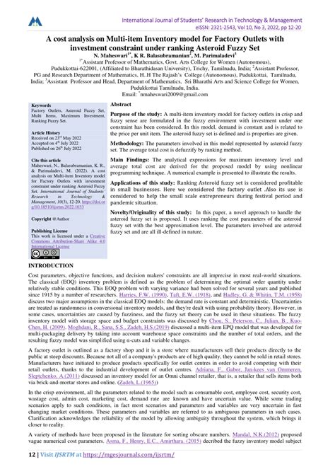 Pdf A Cost Analysis On Multi Item Inventory Model For Factory Outlets With Investment