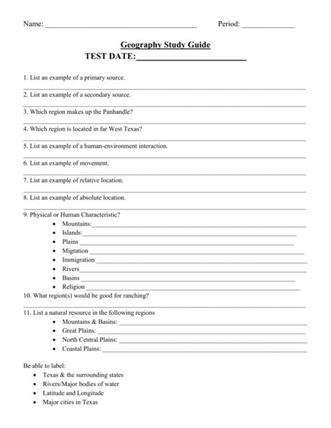 Geography Study Guide