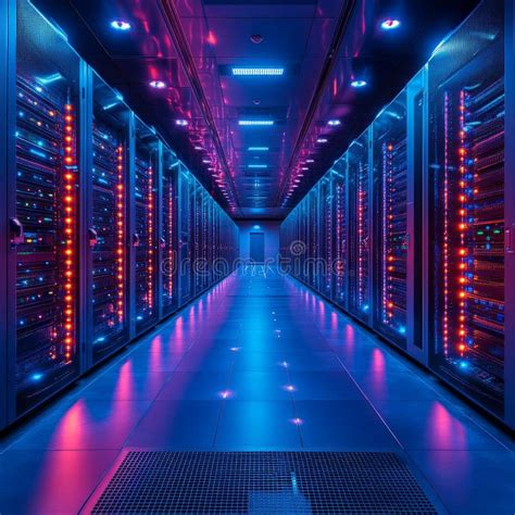 Advanced Data Center With Server Racks And Led Lighting For Digital