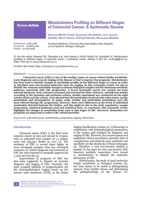 Metabolomics Profiling On Different Stages Of Colo Pdf Metabolomics Colorectal Cancer