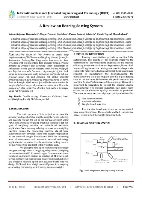 pdf irjet a review on bearing sorting system