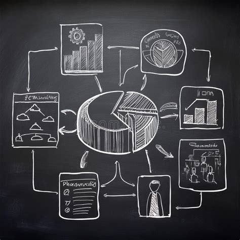 Teamwork Concept Chart With Business Elements Hand Drawn On Blackboard Stock Illustration