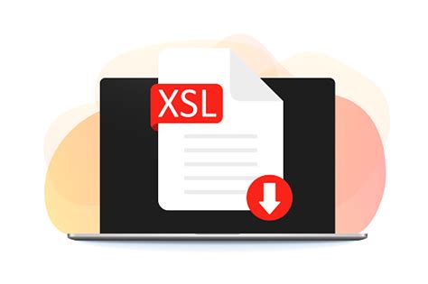 화면 컴퓨터에 레이블이있는 xsl 아이콘 파일을 다운로드하십시오 문서 개념을 다운로드합니다 xsl 레이블 및 아래쪽 화살표 기호