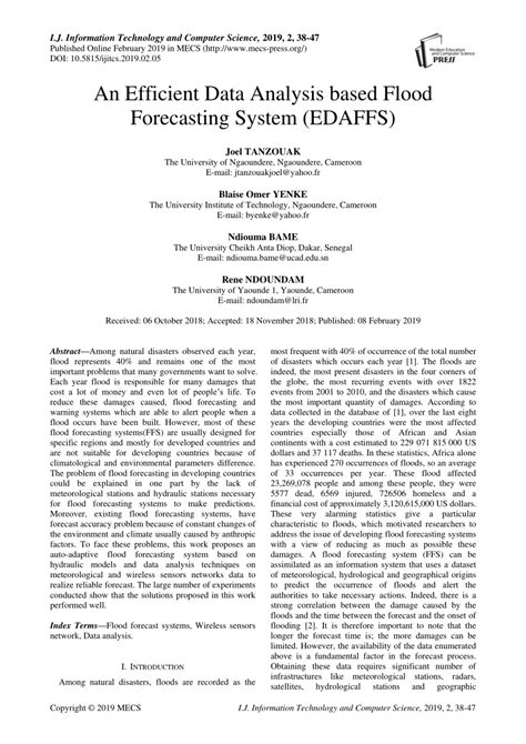 Pdf An Efficient Data Analysis Based Flood Forecasting System Edaffs International Journal