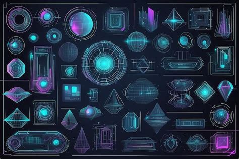 Premium Photo Big Collection Of Retro Futuristic Elements For Design Abstract Set Of Frames 3d