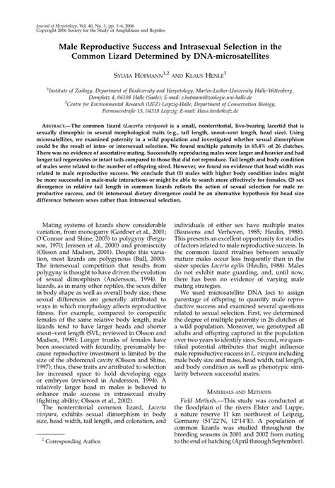 Pdf Male Reproductive Success And Intrasexual Selection In The Common