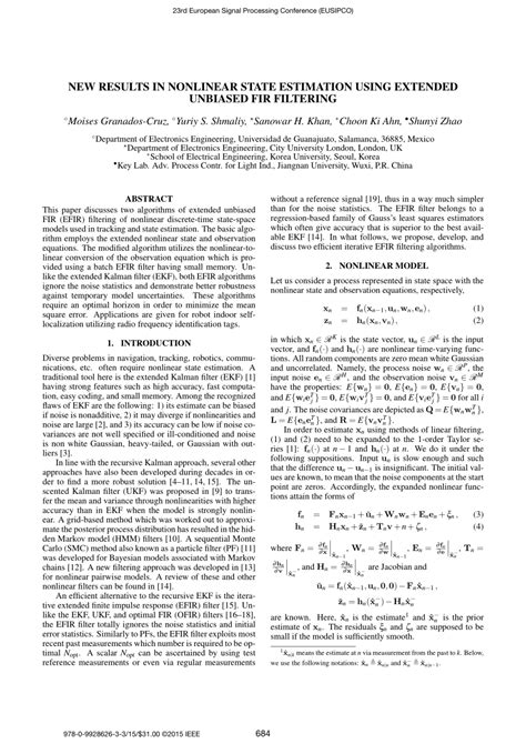 Pdf New Results In Nonlinear State Estimation Using Extended Unbiased Fir Filtering