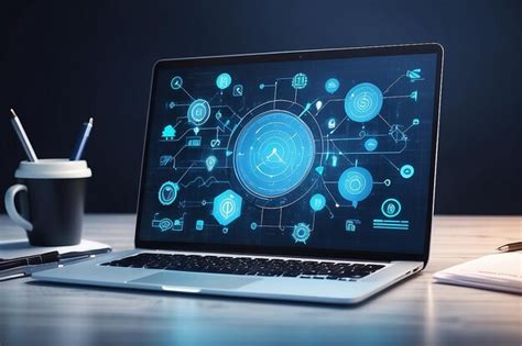 Premium Photo Digital Marketing Concept Blue Tone Modern Laptop