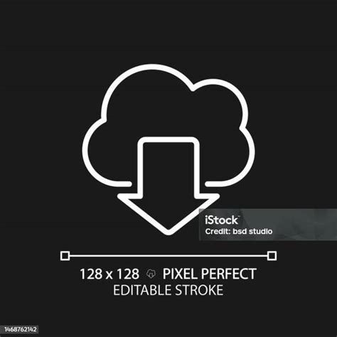 클라우드 기반 스토리지 픽셀에서 데이터 다운로드 어두운 테마에 대 한 완벽한 흰색 선형 아이콘 가상현실에 대한 스톡 벡터 아트