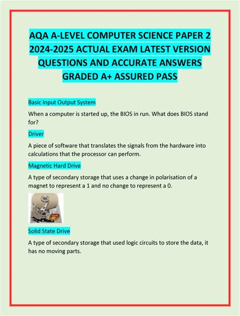 Aqa A Level Computer Science Paper 2 2024 2025 Actual Exam Latest