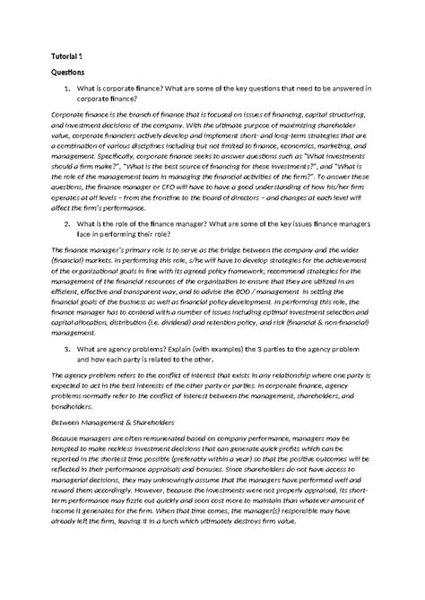 Tutorial 1 Answers Tutorial 5 Questions Tutorial Questions And Answers Tutorial 5 Questions