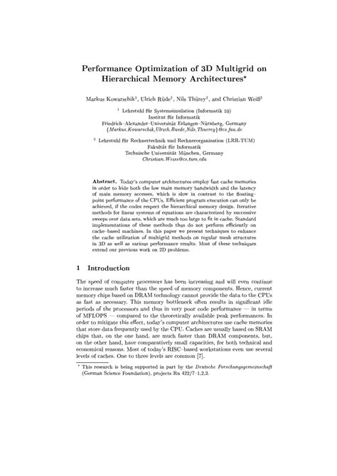 Pdf Performance Optimization Of 3d Multigrid On Hierarchical Memory