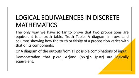 Understanding Logical Equivalence In Discrete Mathematics With Examples PPTX Science