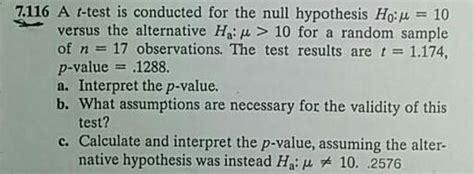 Solved A T Test Is Conducted For The Null Hypothesis Chegg