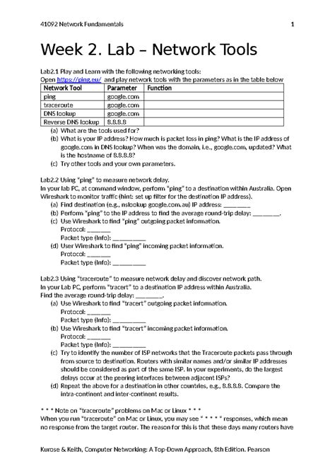 Week2 Lab Network Tools 41092 Network Fundamentals Week 2 Lab
