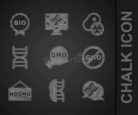 Set Gmo Genetically Modified Meat Dna Symbol No And Label For Bio Healthy Food Icon Vector