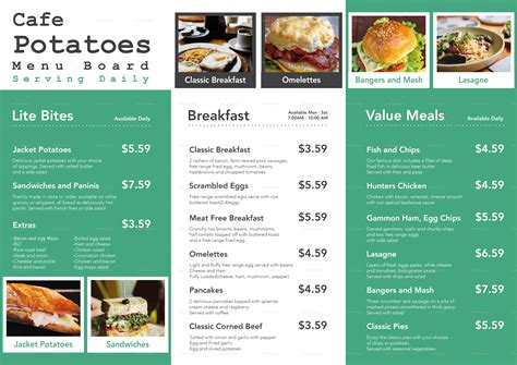 Tri Fold Cafe Menu Board Design Template In Psd Word Publisher